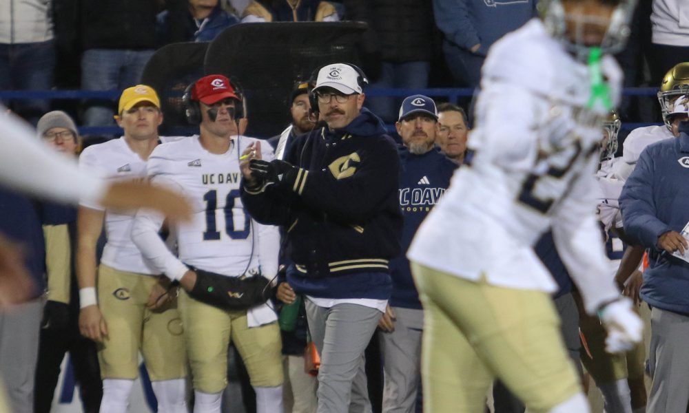 UC Davis head coach Tim Plough on ESPN2 FCS Playoff game against Rhode ...